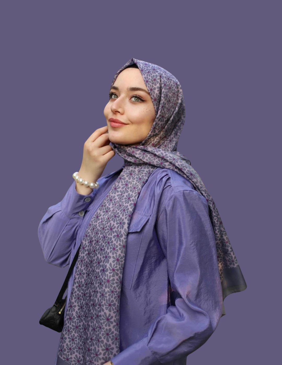 Soft Cotton Hijab Rectangle Scarf Islamic Head Covering Daisy Print in ...