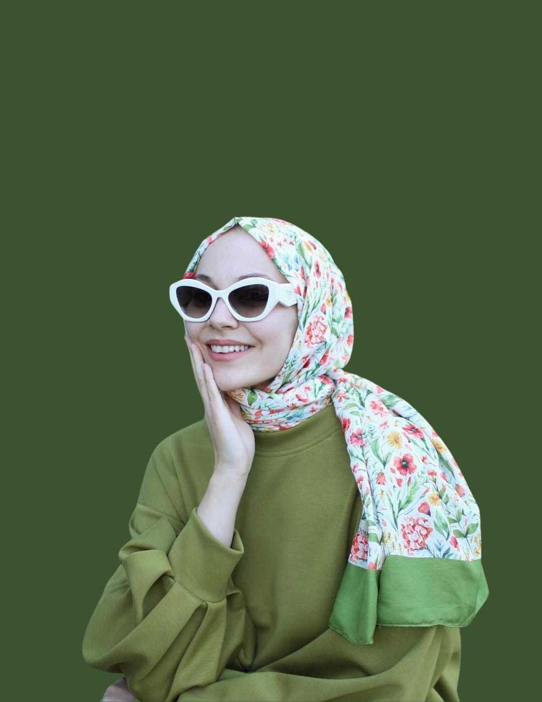 Soft Cotton Hijab Rectangle Scarf Islamic Head Covering Poppy Print in ...