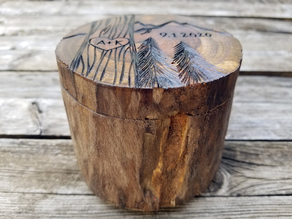 Rustic Wooden Wedding Ring Box Personalized Tree With Heart - Etsy