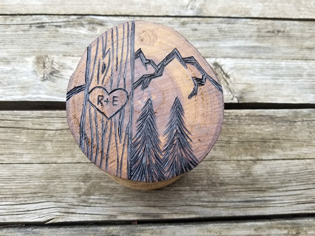 Rustic Wooden Wedding Ring Box - Personalized Tree With Heart, Initials ...
