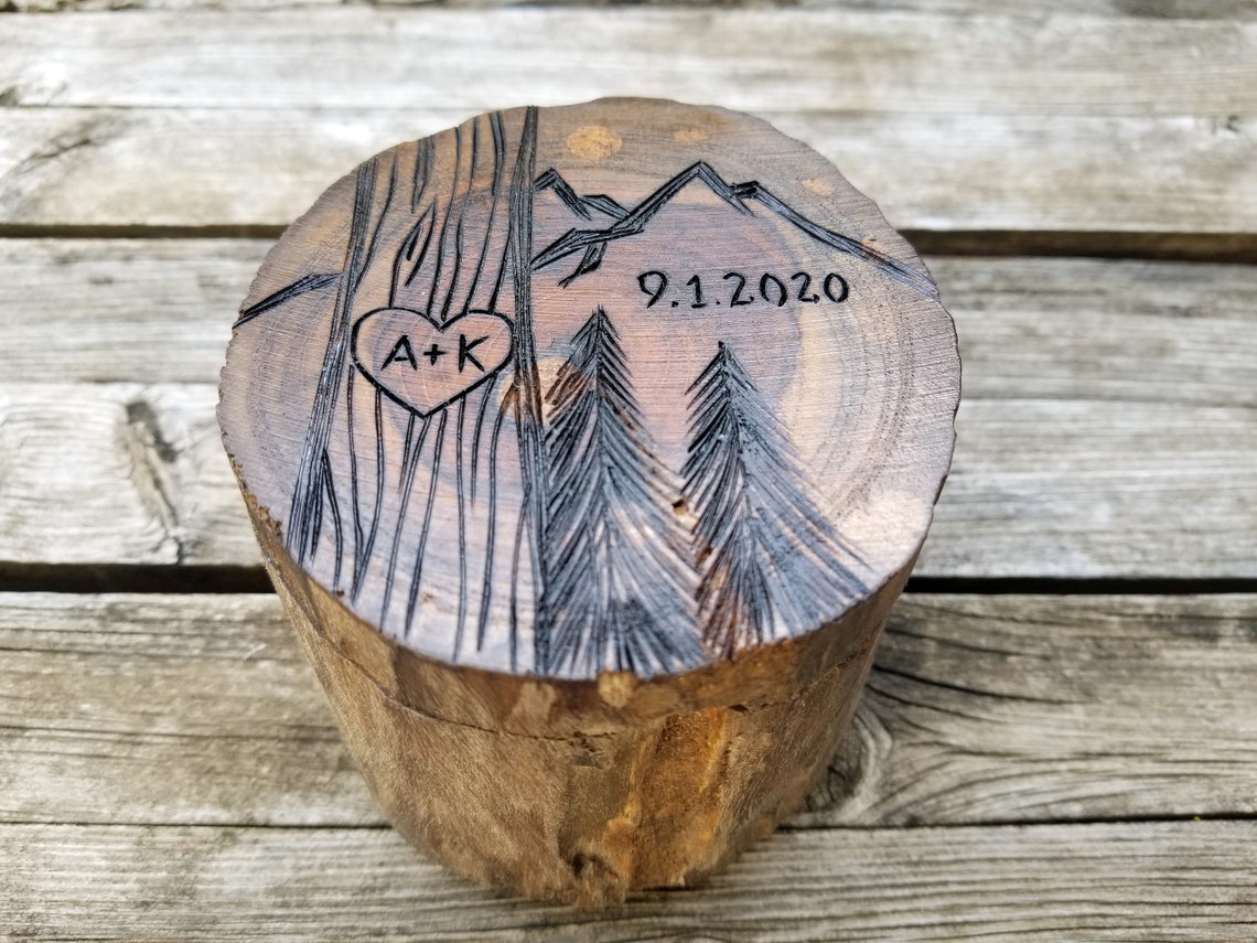 Rustic Wooden Wedding Ring Box Personalized Tree With Heart - Etsy