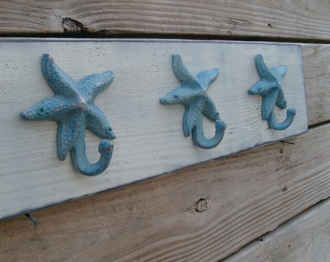 Cast Iron Starfish Hooks Handpainted Mediterranean , Mounted on ...