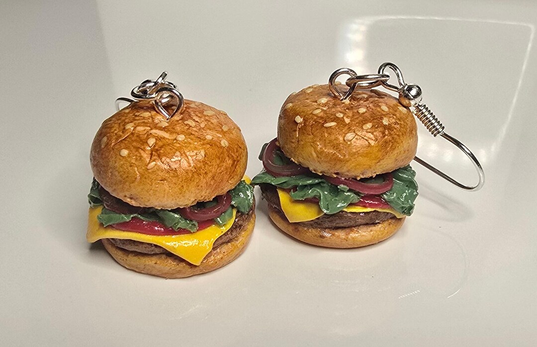 Handmade Miniature Cheeseburger Earrings – Mini Realistic Cheeseburger ...