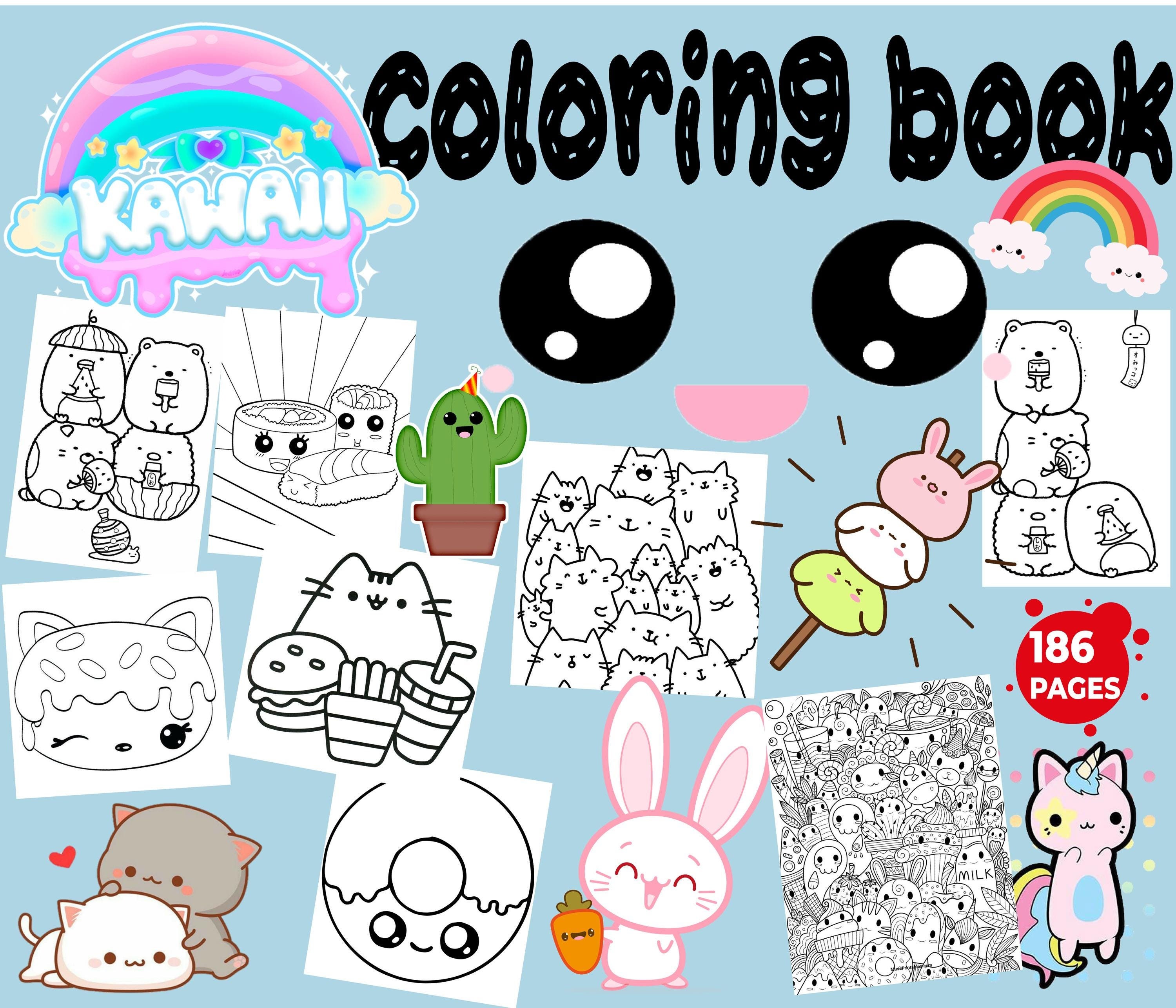 Kawaii Jumbo Coloring Book, Cute & Fun Kawaii Doodle Coloring Pages ...