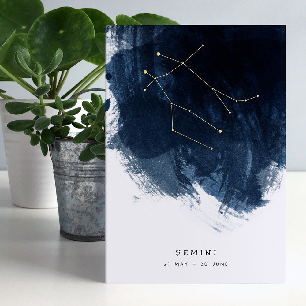 Gemini Constellation Zodiac Star Sign Birthday Card 21 May - Etsy