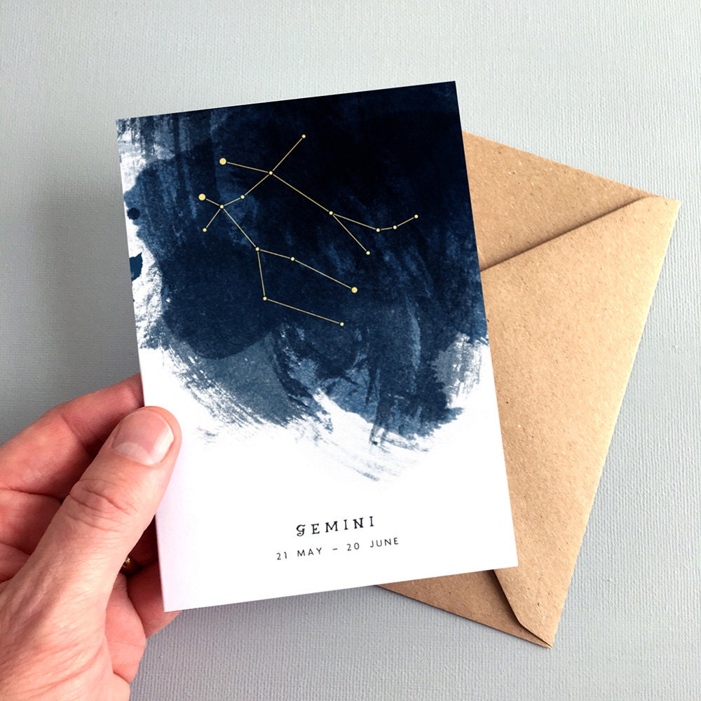 Gemini Constellation Zodiac Star Sign Birthday Card 21 May - Etsy