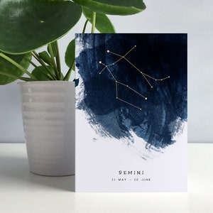Gemini Constellation Zodiac Star Sign Birthday Card 21 May – 20 June - Etsy