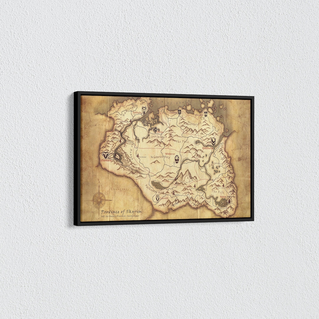 Map of Skyrim Canvas, Skyrim Art, Skyrim Print, Skyrim Art Print, the ...