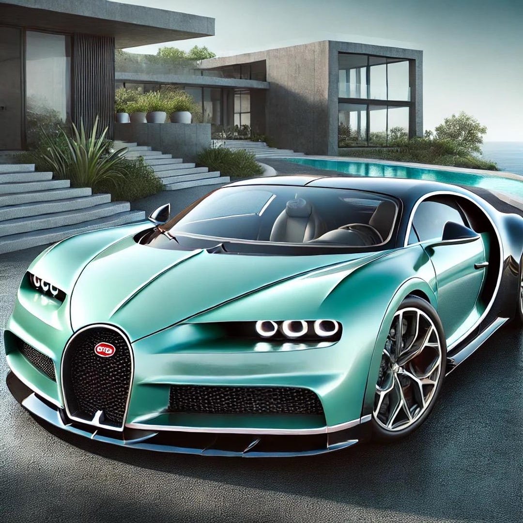 Mint Green Bugatti Luxury Car Art Print Modern Supercar With Mansion ...