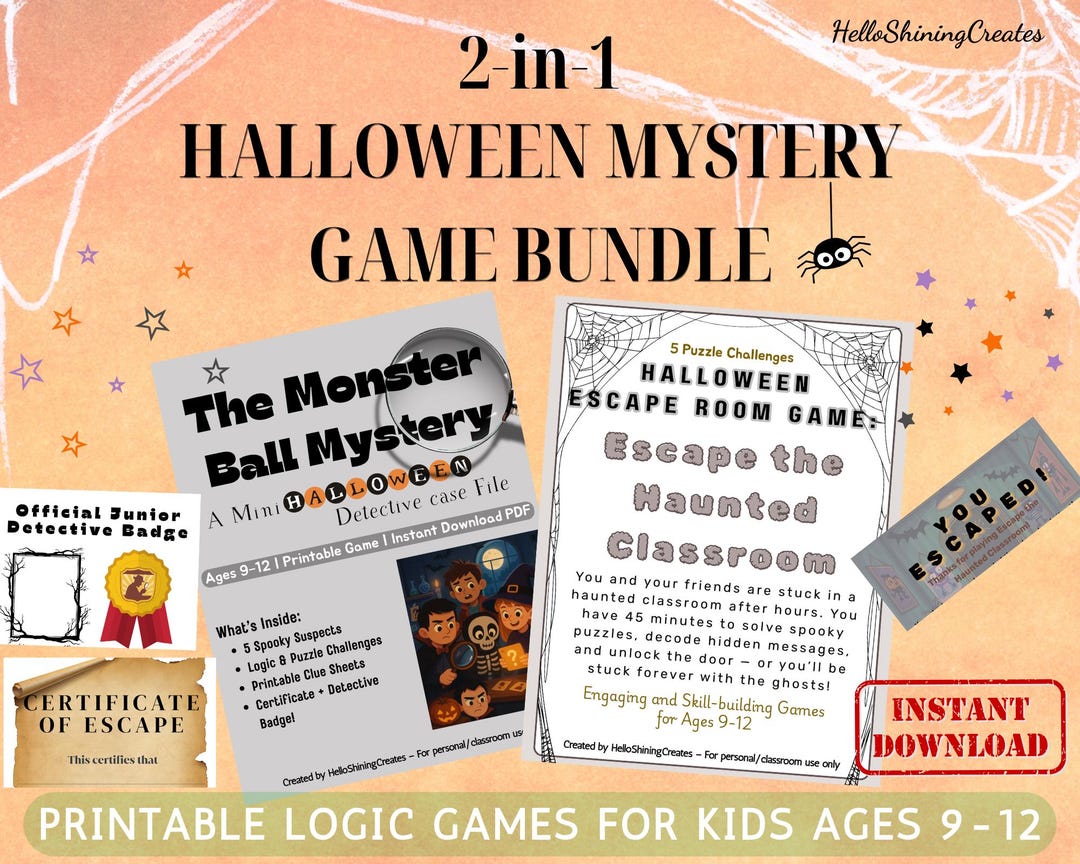 Halloween Mystery Game Bundle: Printable Escape Room + Detective Case ...