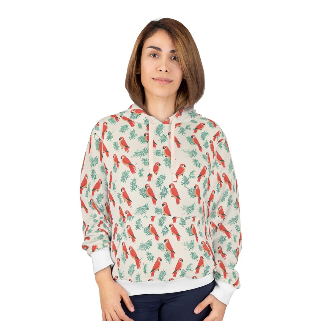 Quirky Cool Parrot Pattern Unisex Pullover Hoodie, Tropical Bird Print ...