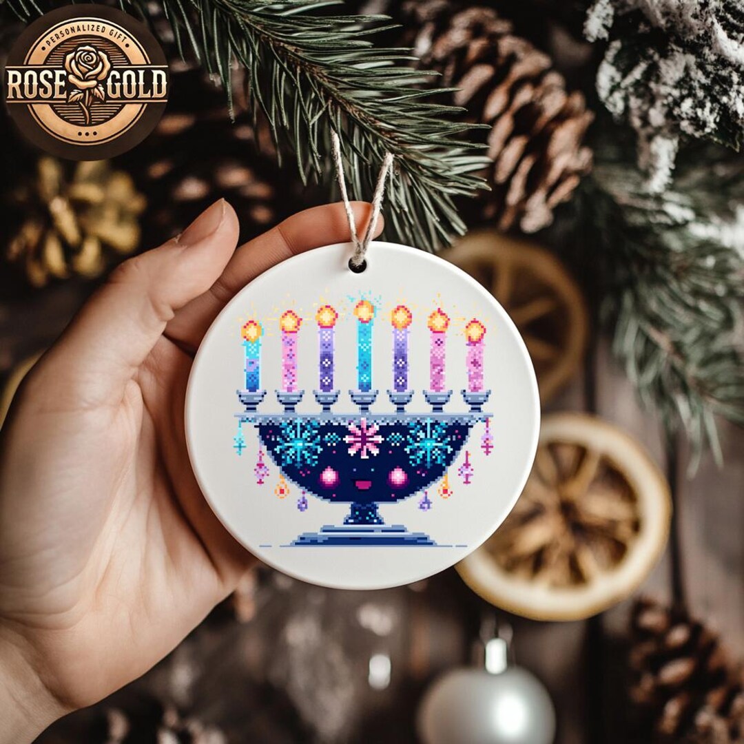 Hanukkah Ceramic Ornament, Pixel Art Star of David Christmas Decor ...