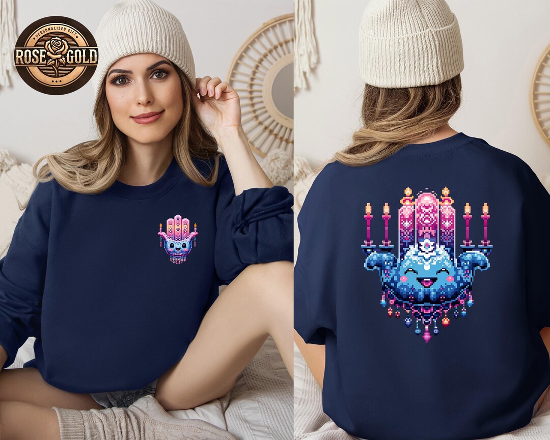 Kawaii Pixel Art Hanukkah Sweatshirt, Religious Star of David Sweater ...