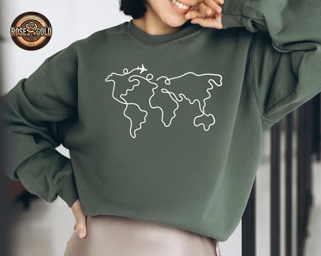 Travel & World Map Sweatshirt, Travel Embroidery Sweater, Adventure ...