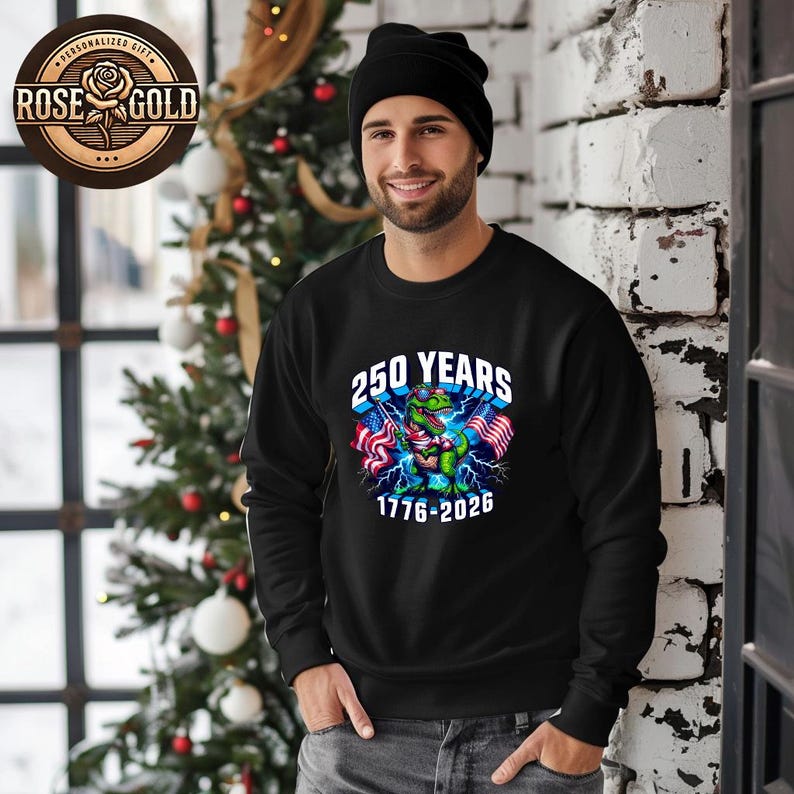 Patriotic Dinosaur American Flag Sweatshirt, 250 Years Freedom USA ...