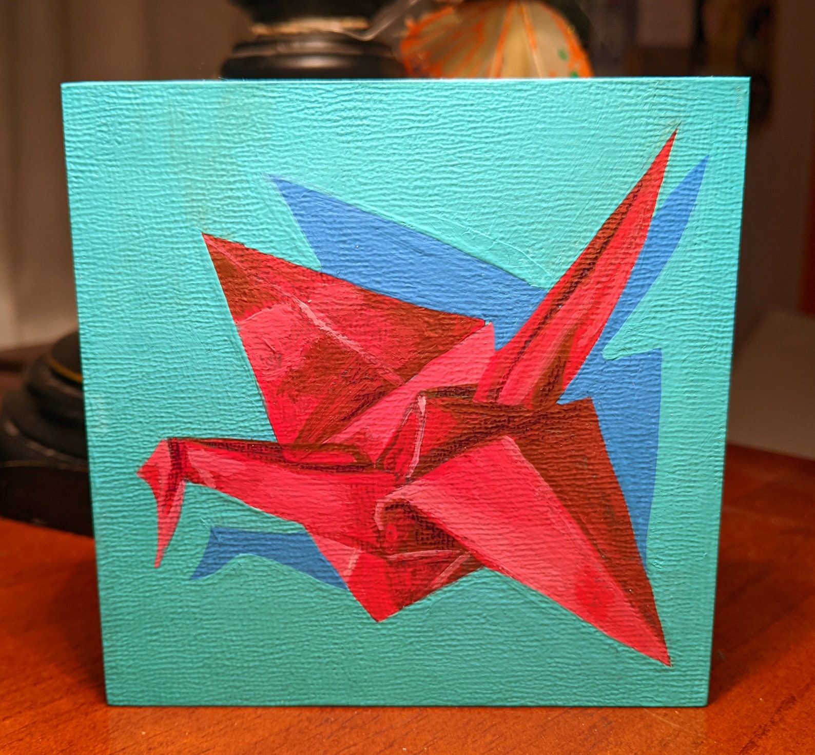 Crimson Crane Original Origami Paper Crane Acrylic Painting - Etsy