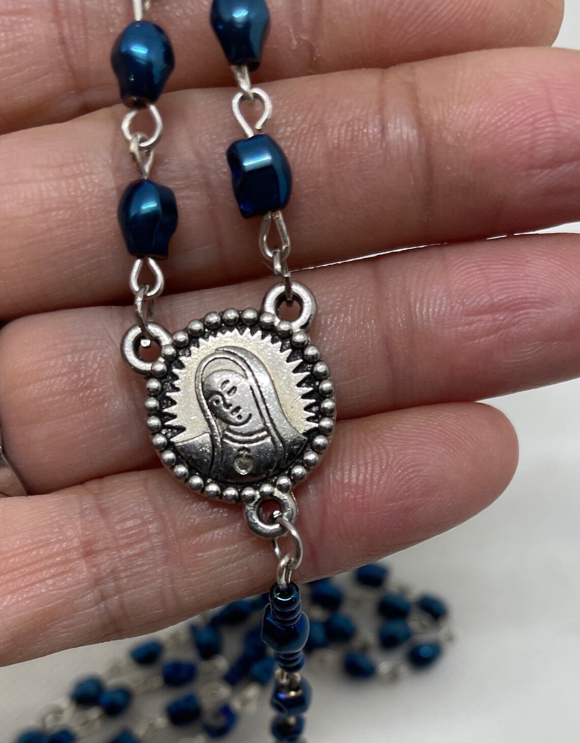 Memento Mori Rosary Beads Royal Blue Skull Shaped Hematite Beads With ...