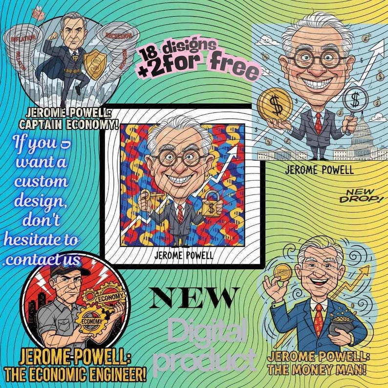 Jerome Powell Cartoon and Caricature Bundle, Federal Reserve Chairman ...