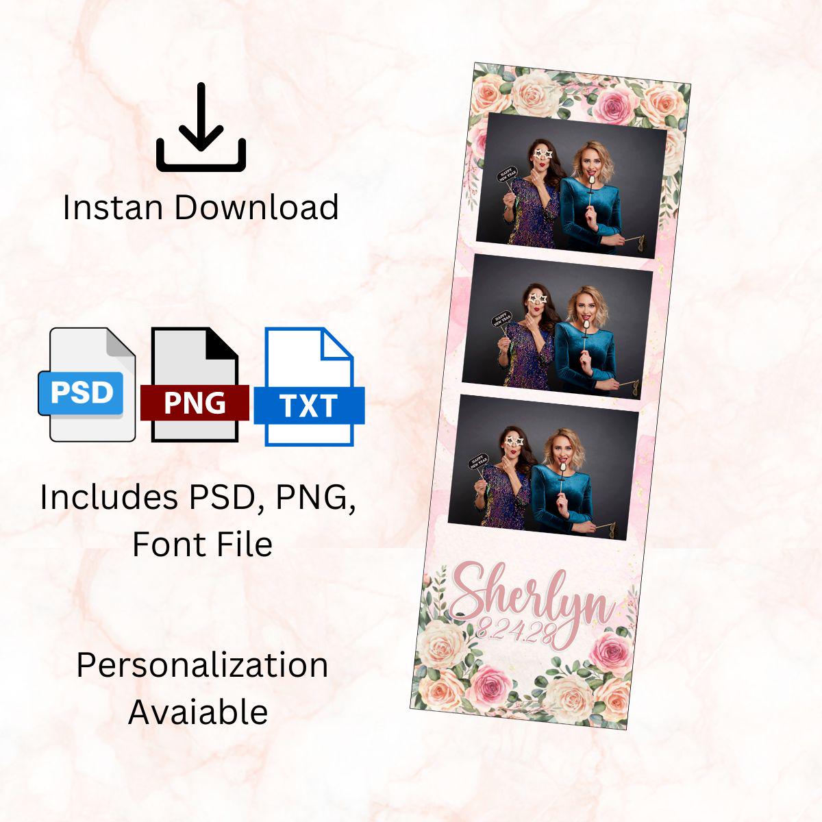 Pink Flowers Photo Booth Template - Etsy
