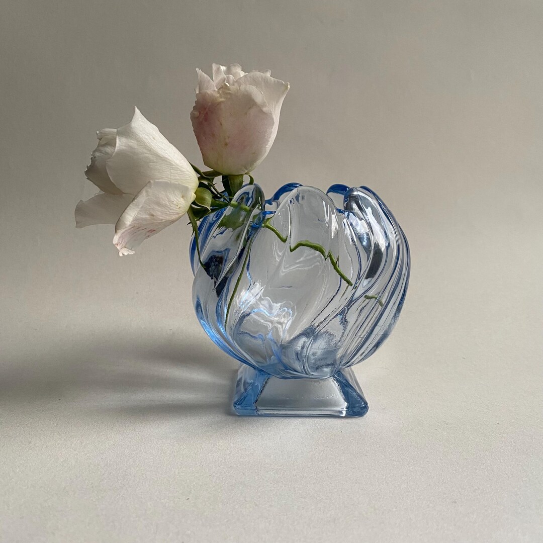 Vintage Bagley 'equinox' Vase Art Deco Blue Glass Posy Vase Small 1930s ...