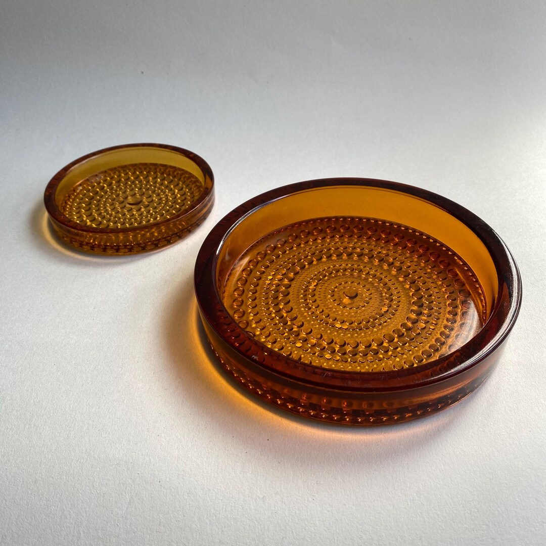 1960's Finnish Amber Glass Dishes Oiva Toikka Orange Nesting Kastehelmi ...