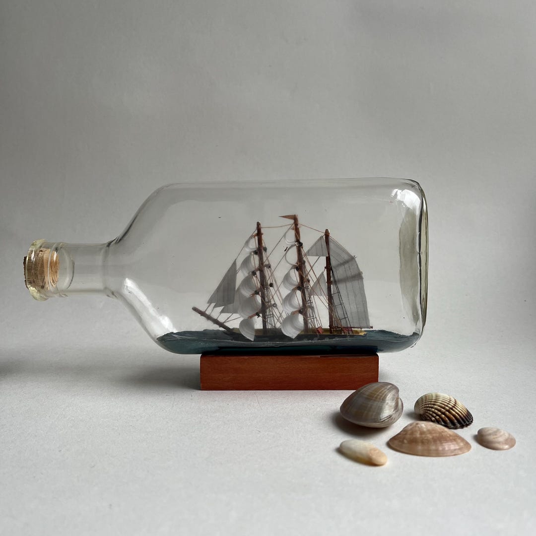 Vintage Ship in a Bottle ~ Flask Bottle With Sailing Ship ~ Ship ...
