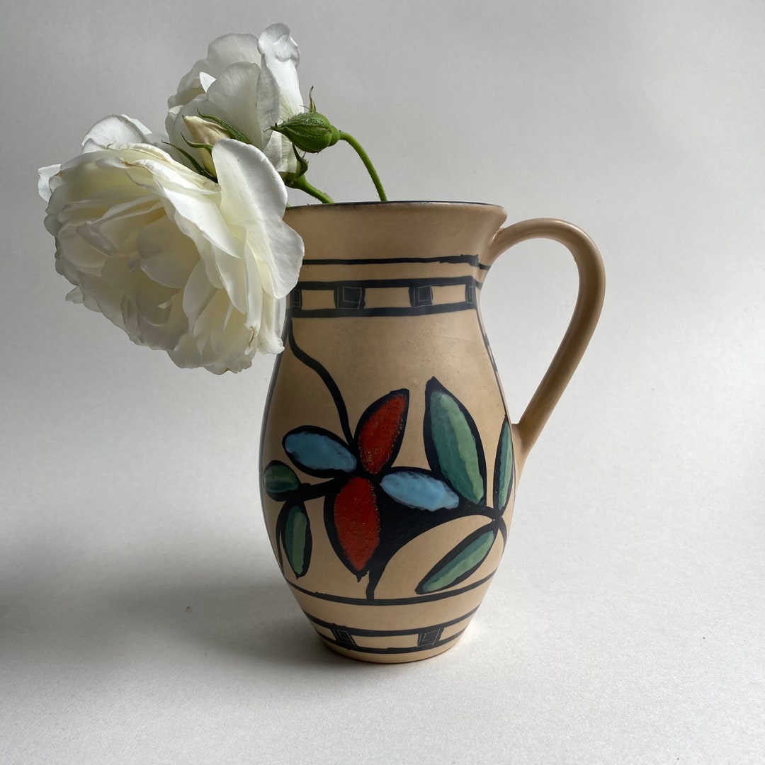 Vintage Mid Century Abstract Jug 1950s 60s Hand Painted Matte Vase MCM ...
