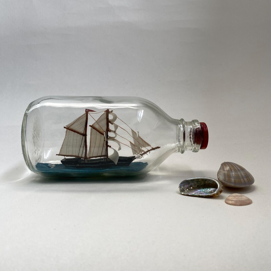 Vintage Ship in a Bottle ~ Small Milk Bottle With Sailing Ship ~ Ship ...