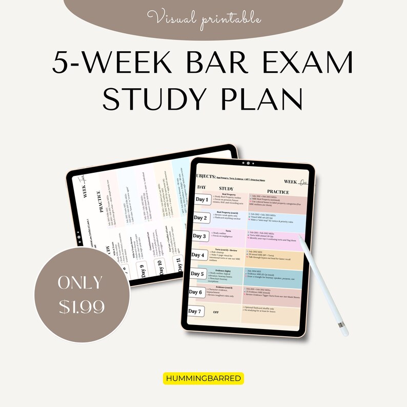 5-week Bar Exam Study Plan: Adhd-friendly Visual Calendar (digital ...