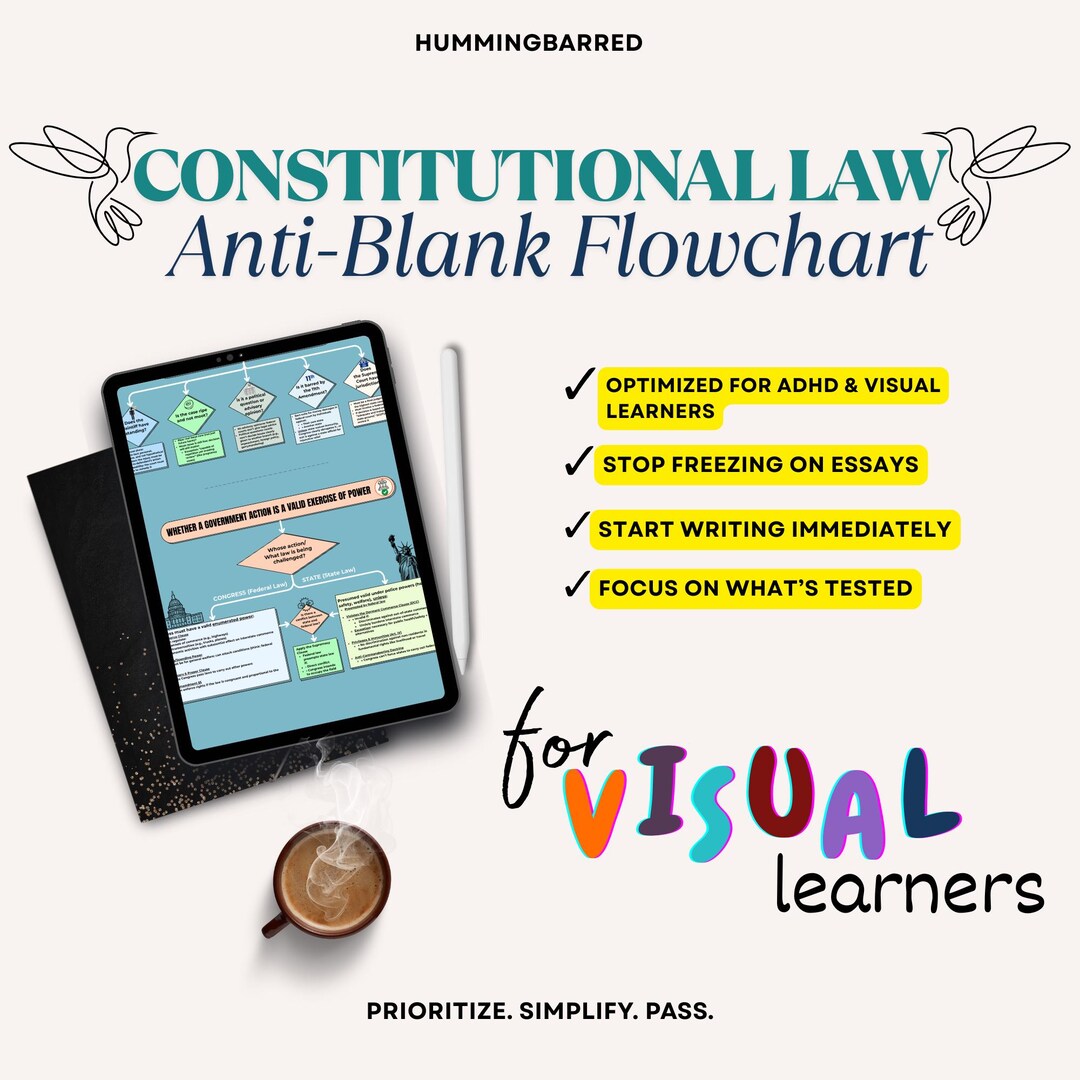 Constitutional Law Flowchart for Visual Learners, Bar Exam Anti-blank ...