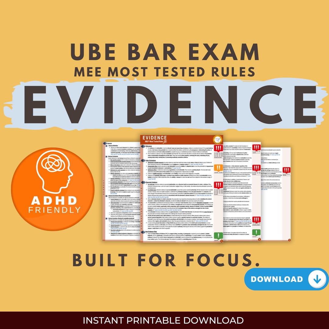 Evidence Bar Exam Outline, Adhd-friendly UBE Prep (instant Download) - Etsy