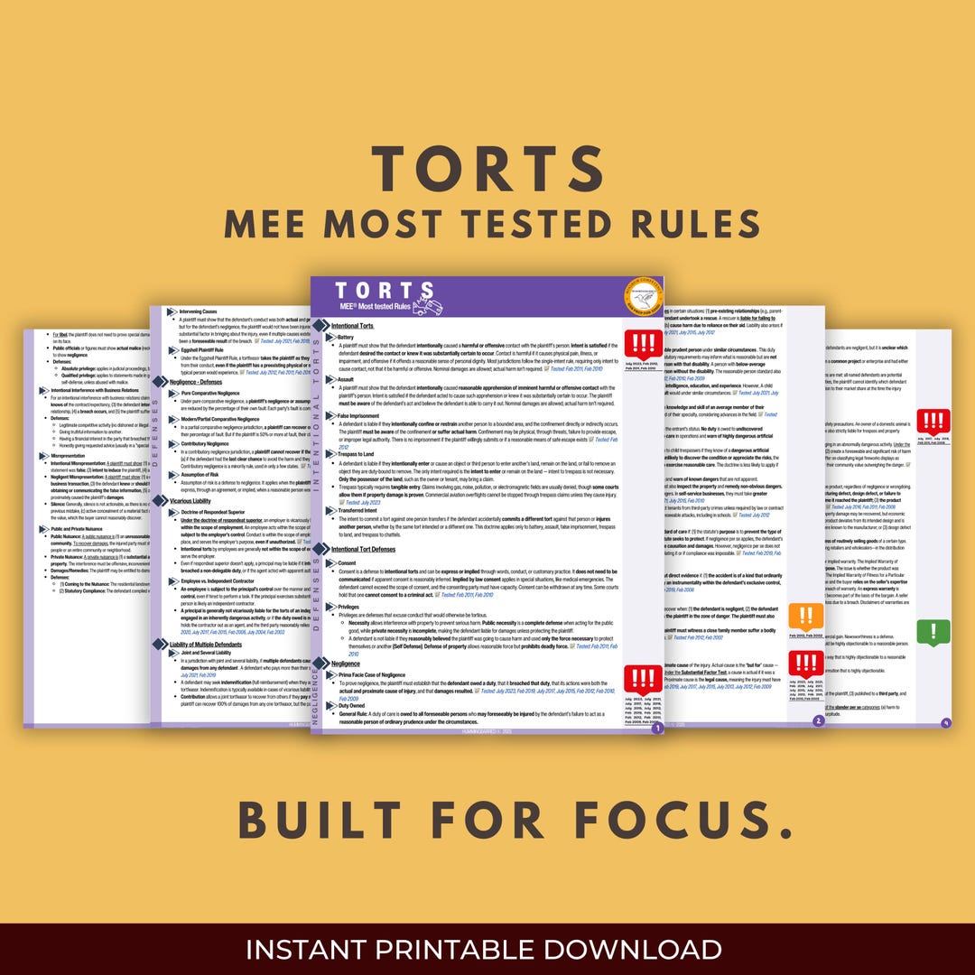 Torts Bar Exam Rules, Essay-ready Outline (digital Download) - Etsy