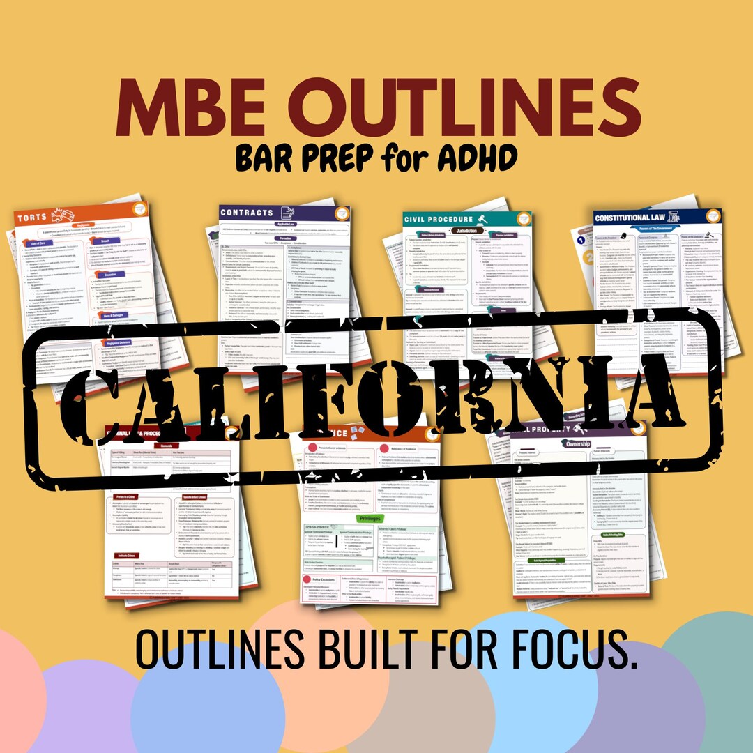 California Bar Prep for ADHD Students, All MBE Swift Sheets Outlines ...