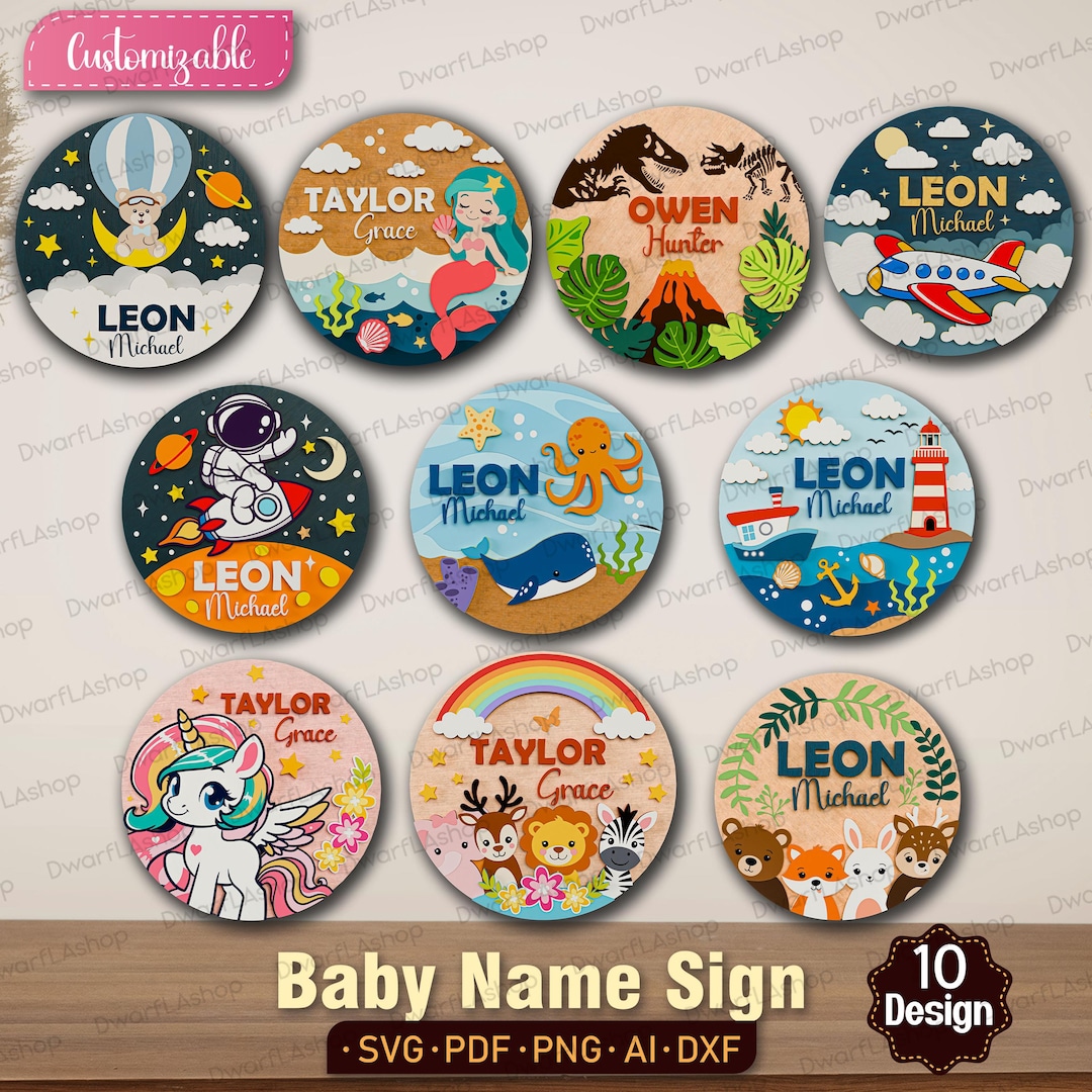 Baby Name Sign Bundle 10 Designs, Personalized Nursery Wall Decor ...