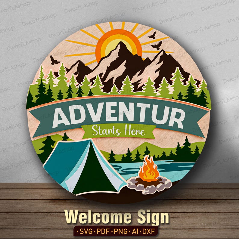 Camping Welcome Sign SVG Bundle, Adventure Round Door Sign, RV Camper ...
