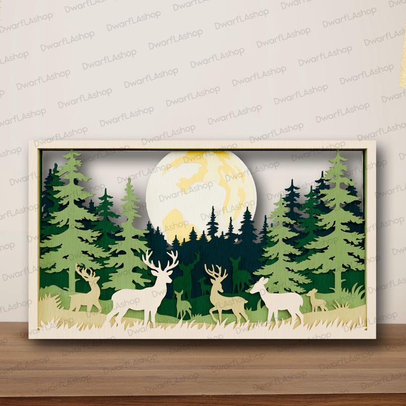 Layered Forest Design Bundle Set of 4, Woodland Wildlife Shadow Box Art ...
