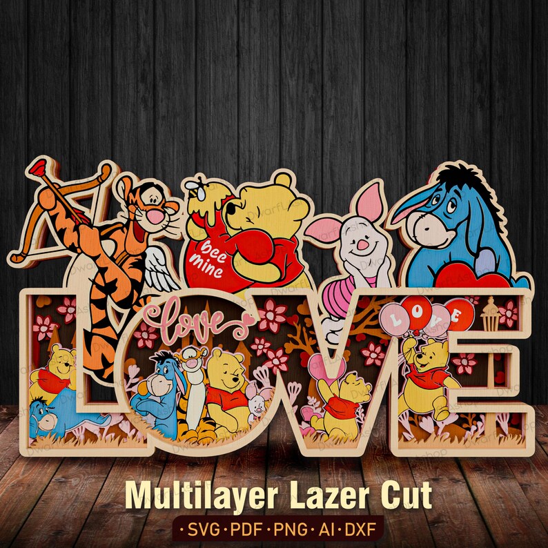 Valentine LOVE Multilayer Sign Svg Lasercut, Cute Couple Valentine ...
