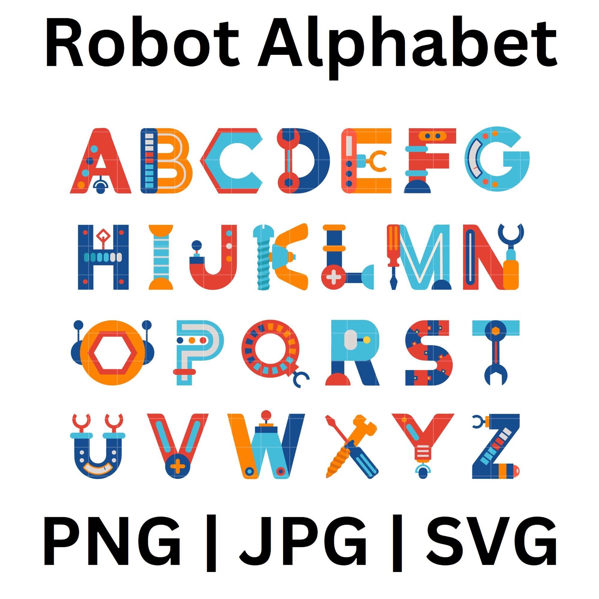 Robot Alphabet Letter Font | PNG | SVG | JPG; Kids Fonts - Etsy UK
