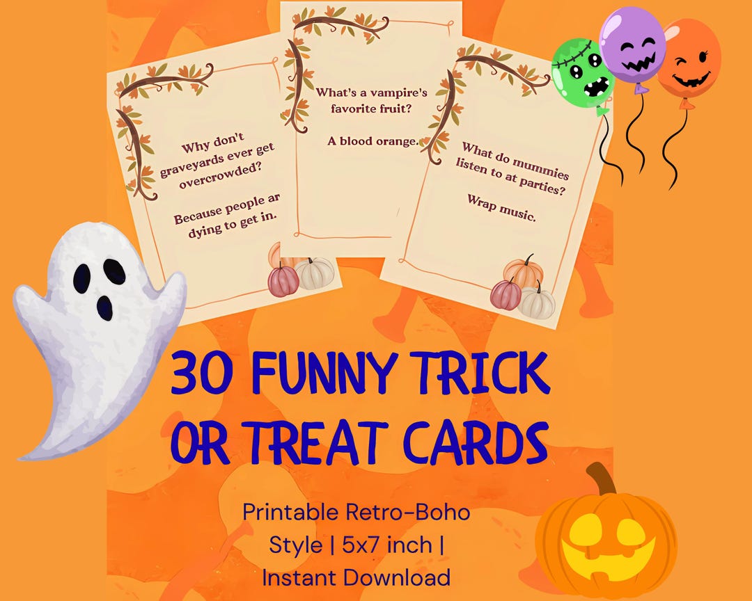 30 Halloween Joke Cards | Funny Printable Digital Set for Kids ...