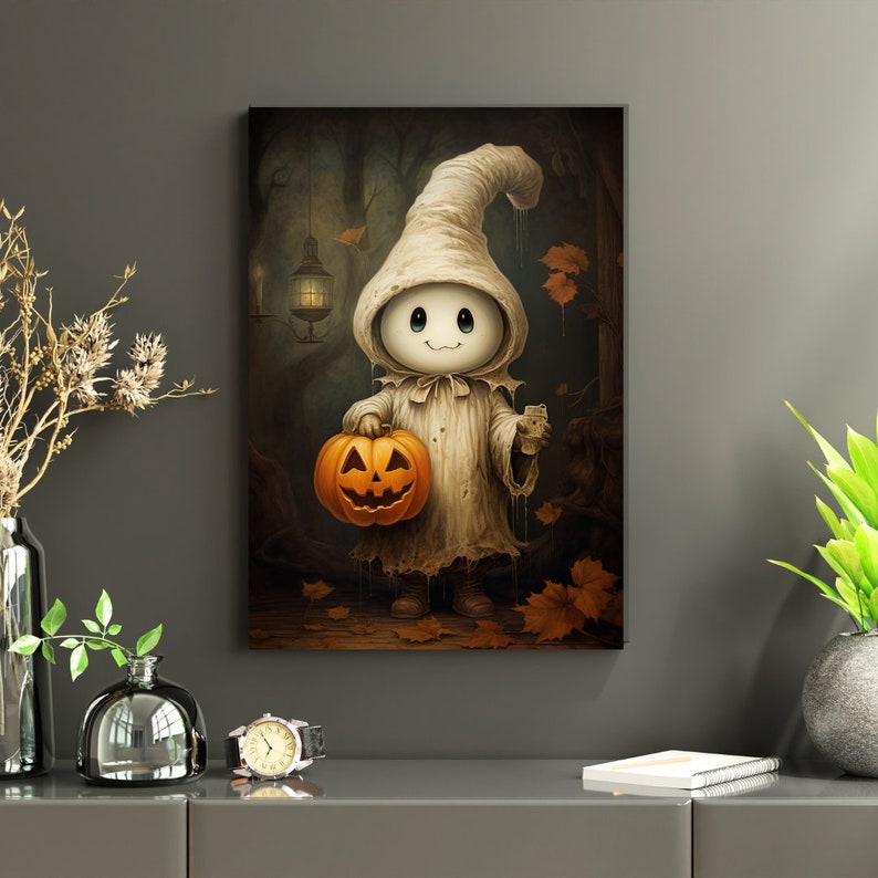 Cute Ghost With a Pumpkin Digital Download Printable Vintage Style ...