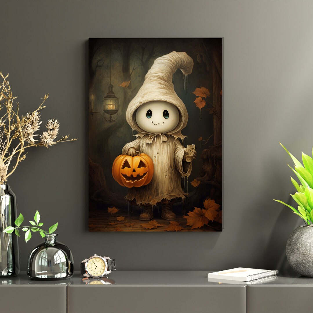 Cute Ghost With a Pumpkin Digital Download Printable Vintage Style ...