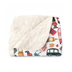 Colorful London Icons Sherpa Fleece Blanket Cozy British Themed Blanket ...