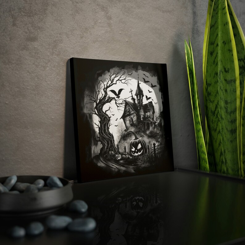 Spooky Haunted House 8x8 Photo Tile Black and White Halloween Wall Art ...