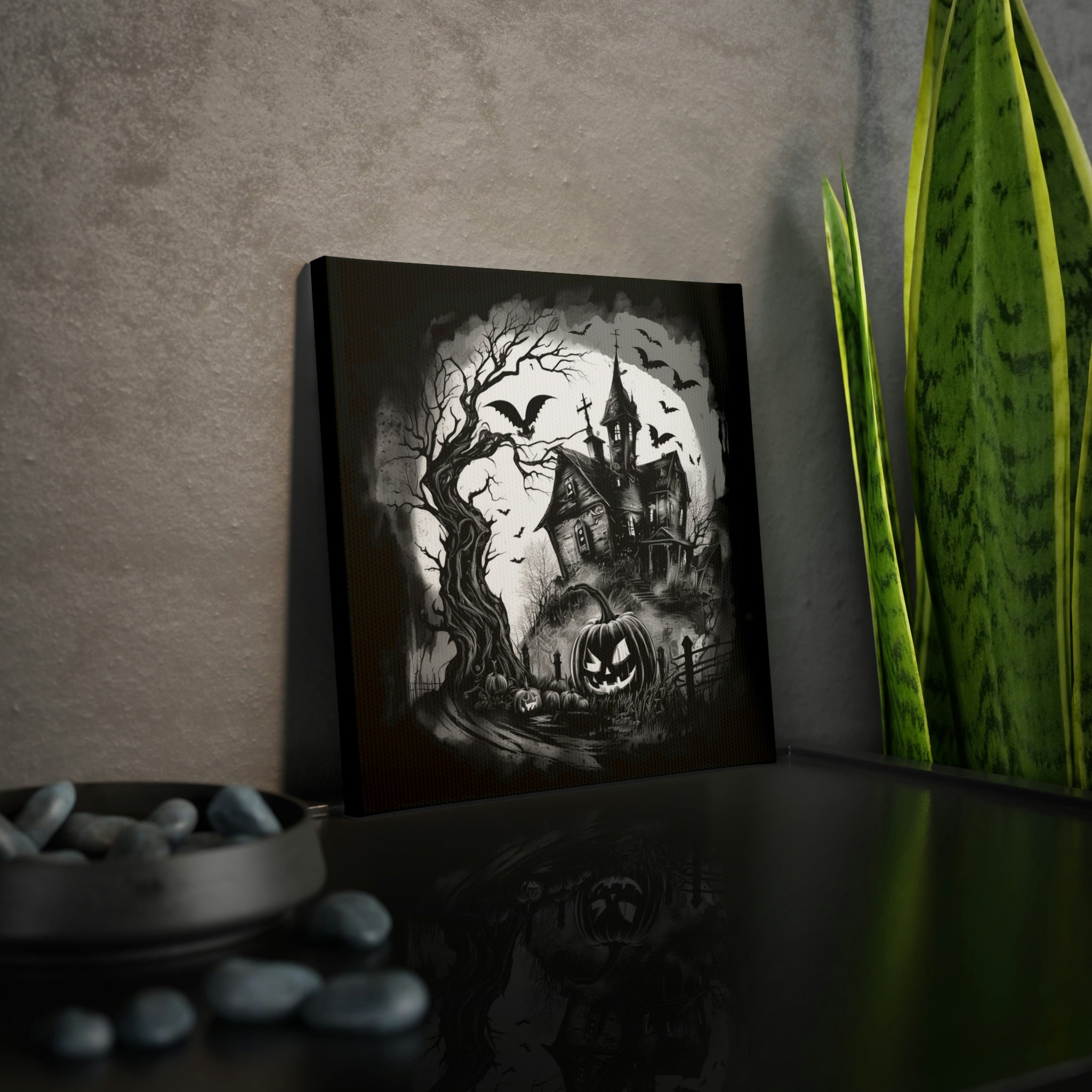 Spooky Haunted House 8x8 Photo Tile Black and White Halloween Wall Art ...