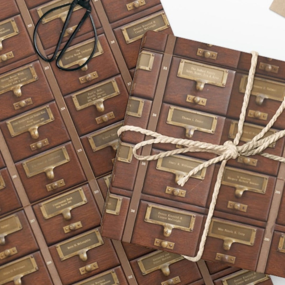 Library Themed Wrapping Paper Card Catalog Gift Wrap Book Lover ...