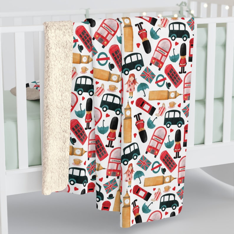 Colorful London Icons Sherpa Fleece Blanket Cozy British Themed Blanket ...