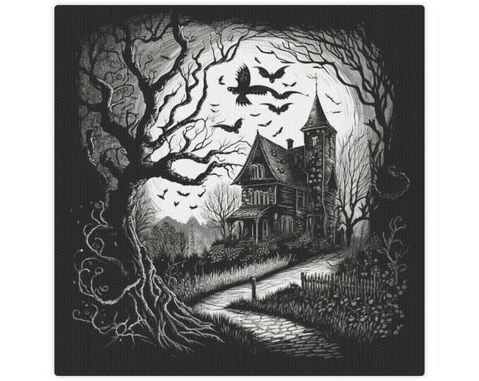 Spooky Haunted House 8x8 Photo Tile - Black and White Halloween Wall ...