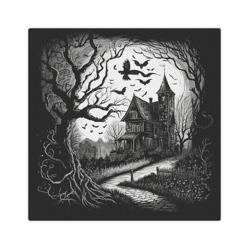 Spooky Haunted House 8x8 Photo Tile Black and White - Etsy Canada