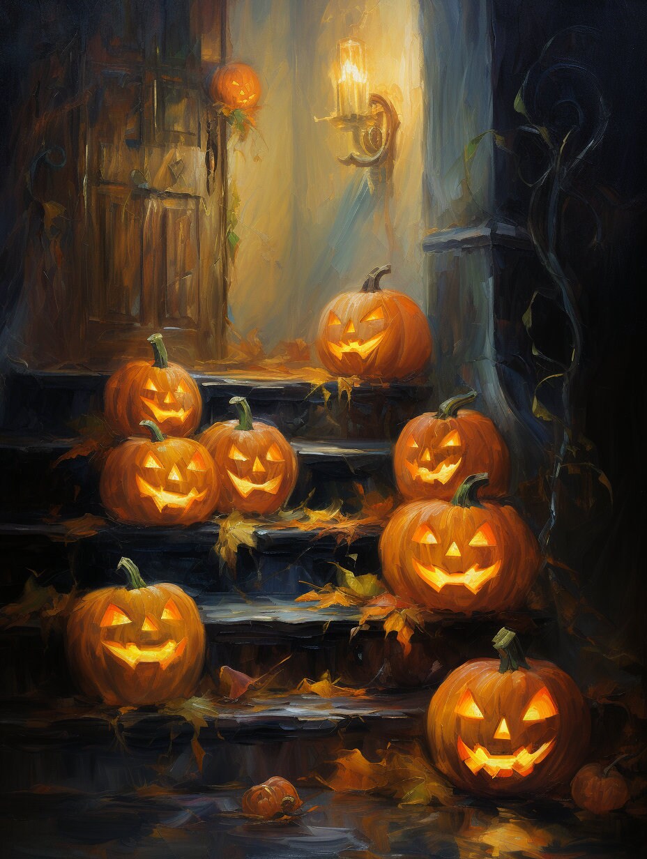 Jack-o-lanterns on a Porch Digital Download Printable - Etsy