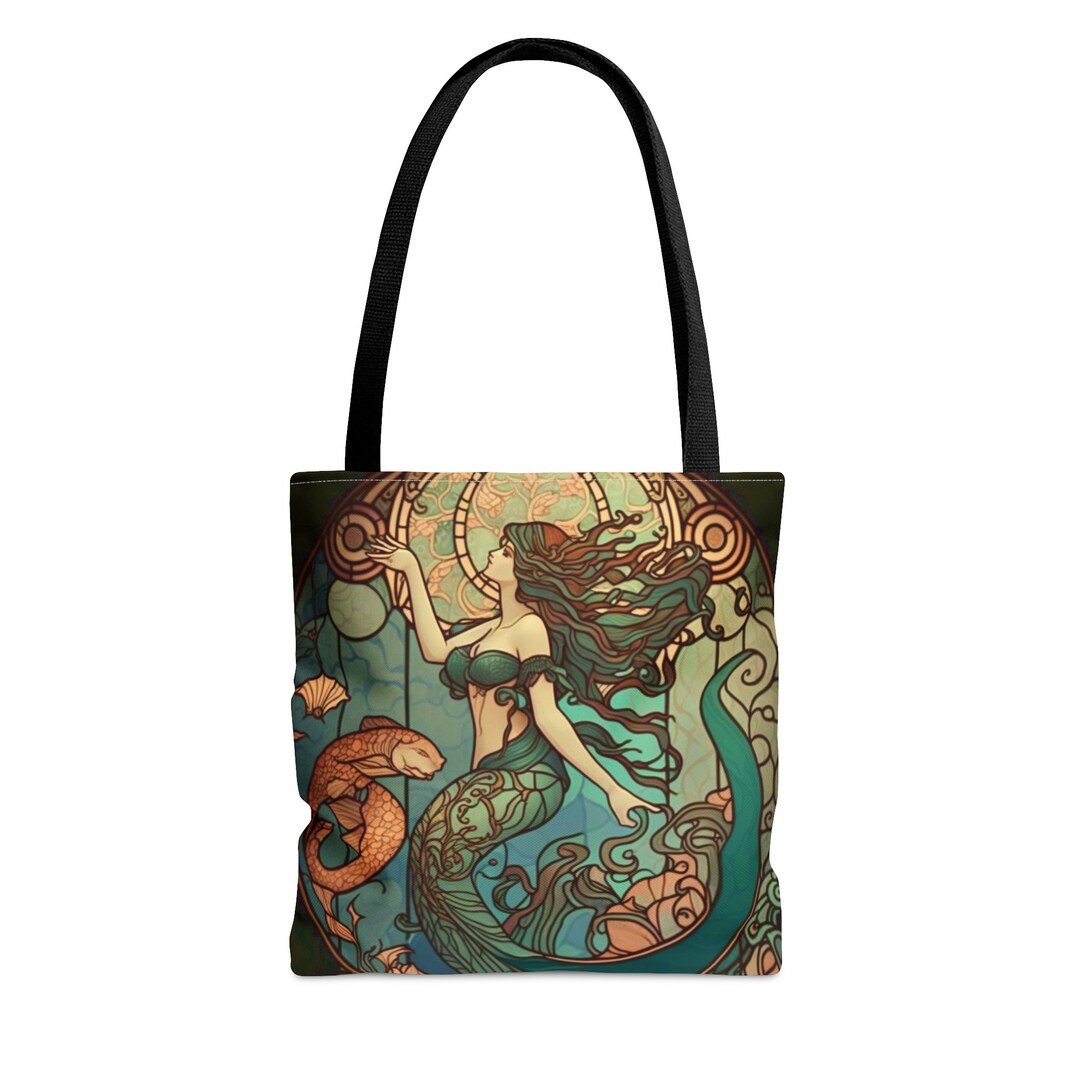 Beautiful Mermaid Tote Bag Art Nouveau Style Book Bag Mermaid Shopping ...